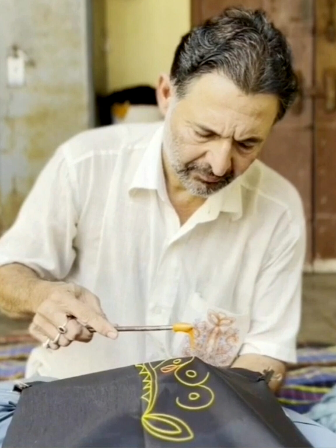 Rogan art painting Ancient intellectual Indian art by Ashish Kansara